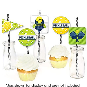 Big Dot of Happiness Let’s Rally - Pickleball - Paper Straw Decor - Birthday or Retirement Party Striped Decorative Straws - Set of 24