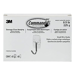 Command Small Clear Wire Toggle Hooks, 40 Hooks and 48 Command Strips, Damage Free Hanging Wall Hooks with Adhesive Strips, Adhesive Hooks for Hanging Christmas Decorations, Holds up to 0.5 lb