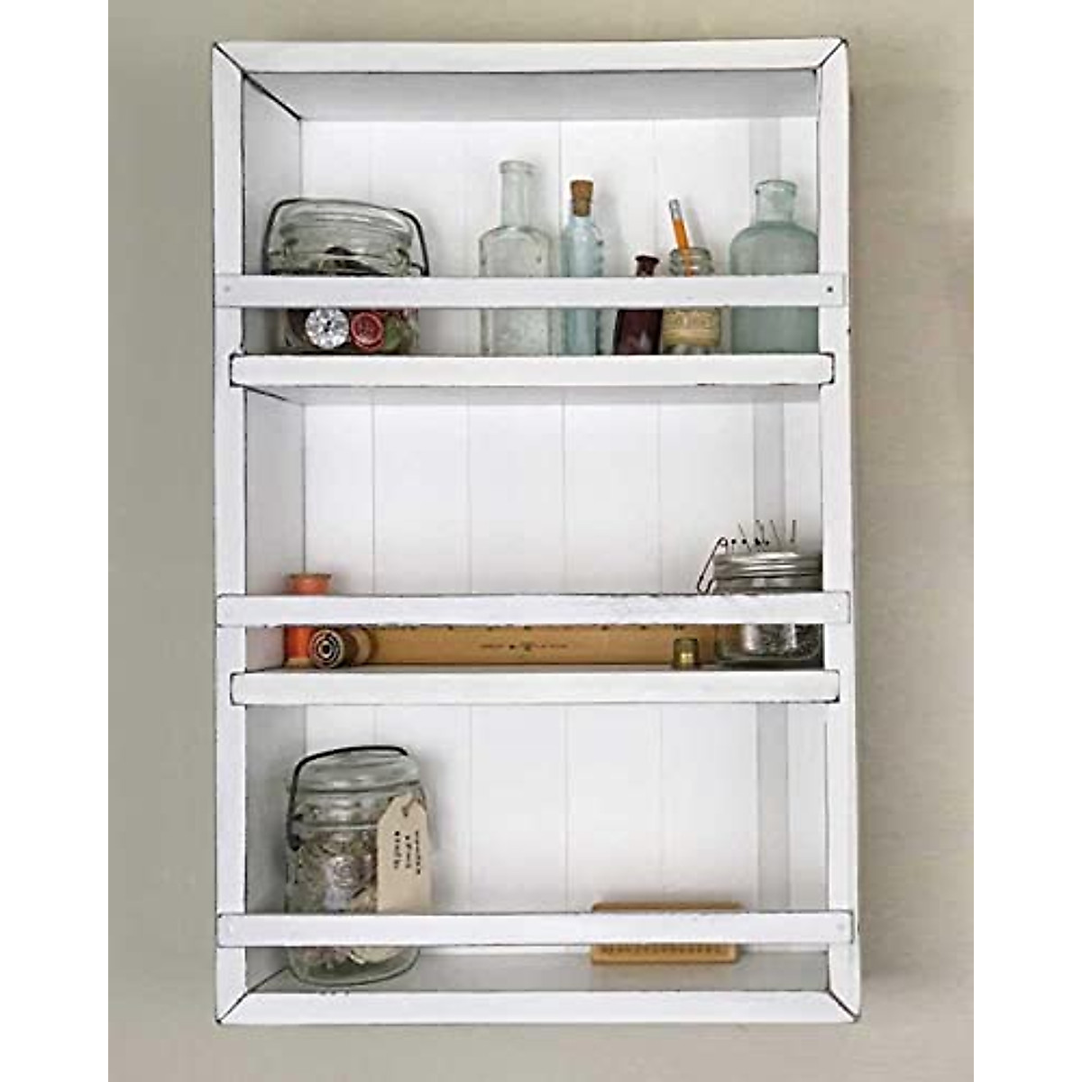 Mansfield Cabinet No. 102 - Solid Wood Spice Rack Cabinet White/Khaki Green