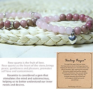 Healing Bracelets for Women - Rose Quartz & Rhodonite Bracelet - Healing Prayers Crystal Bracelet, 8mm Natural Stone Anti Anxiety Stress Relief Yoga Beads Get Well Soon Gifts