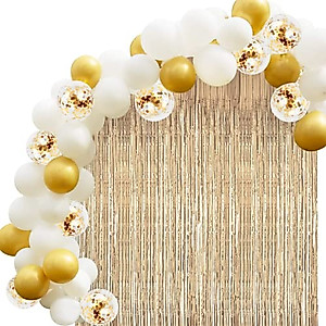 JOYYPOP White Gold Balloon Garland Kit with Gold Tinsel Curtain White Gold Balloons for White and Gold Wedding Birthday Party