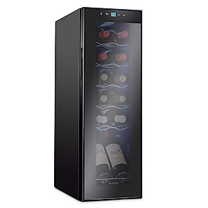 Ivation 12 Bottle Compressor Wine Cooler Refrigerator | Large Freestanding Wine Cellar For Red, White, Champagne or Sparkling Wine | 41f-64f Digital Temperature Control Fridge Glass Door Black