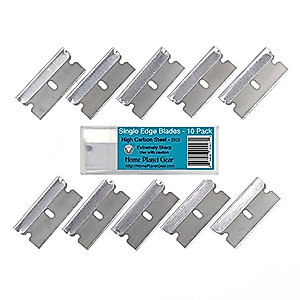 Single Edge Razor Blade 10 Pack - Straight Edge Razor - Ten Super Sharp Flat Blades in Convenient Storage Dispenser - Heavy Duty SK5 Oven Scraper Razor Tool Refills - Single Sided Blade - Easy Install