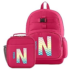 Let's Make Memories Pink Backpack Collection - Personalized Back to School - Book Bag with Lunchbox - Rainbow Chevron