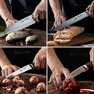 Brewin CHEFILOSOPHI Chef Knife Set 5 PCS with Elegant Red Pakkawood Handle Ergonomic Design,Professional Ultra Sharp Kitchen Knives for Cooking High Carbon Stainless Steel Japanese Chef's Knife