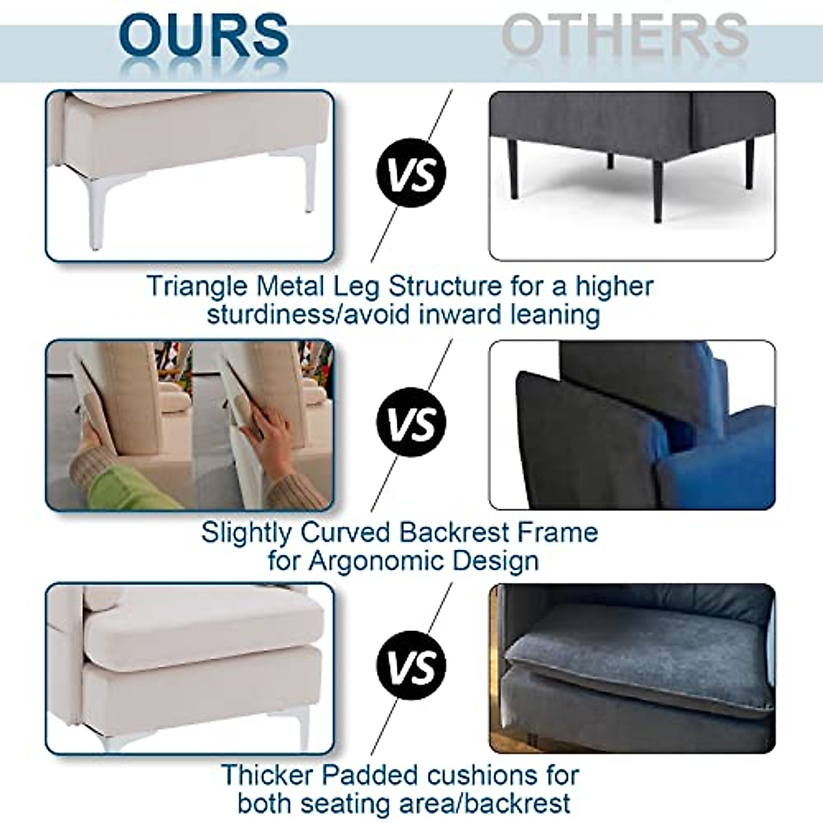 VINGLI 25" W 23" D Beige Accent Chairs Set of 2, Comfy Cross Legged Reading Chairs Upholstered Cozy Sofa Armchairs Corner Sitting Chairs Modern Office Chairs for Living Room, Bedroom, Reception