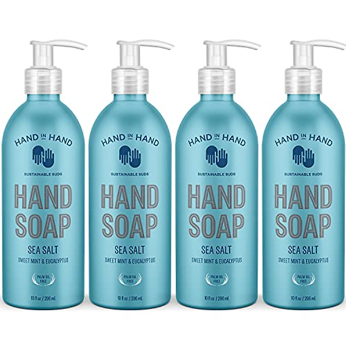 Hand in Hand Nourishing Liquid Hand Soap, 10 Fl Oz, Sweet Mint & Eucalyptus, Sea Salt Scent, 4 Pack