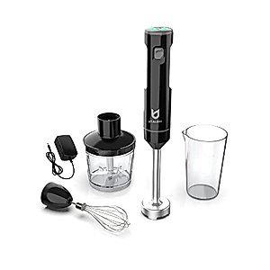 Cordless Hand Blender, UTALENT Variable Speed Immersion Blender Rechargeable, with Fast Charger, 500ml Chopper, 600ml container, Egg Whisk, for Smoothies, Baby Food and Soups – Black