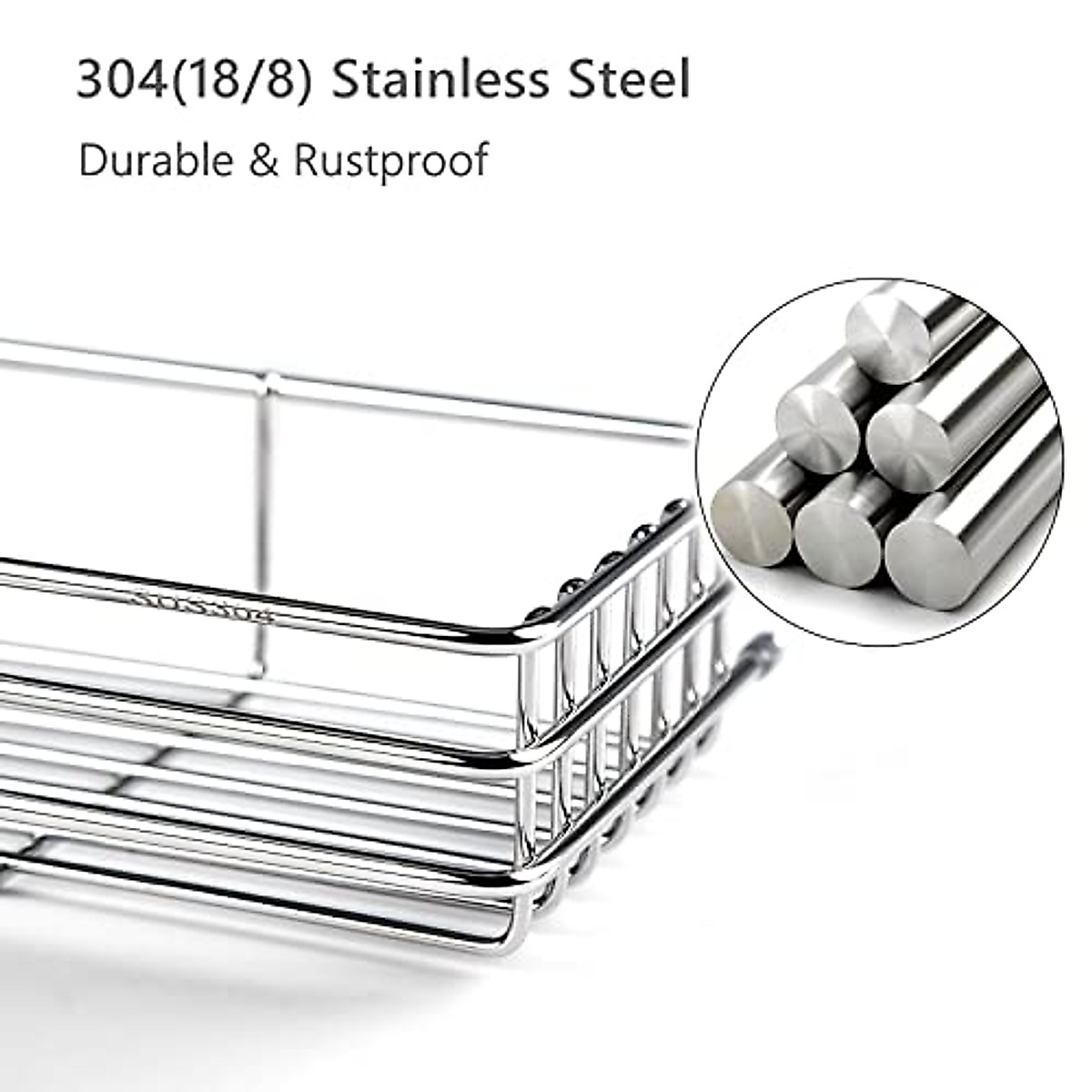 Tiilan Shower Caddy, No Drilling Adhesive Storage Shelf for Bathroom and Kitchen, Wall Mounted, 18/8 Stainless Steel, 2 Pack