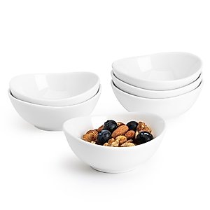 Sweese 4 Inch Porcelain Small 4 oz Bowls for Sauce | Charcuterie | Dipping | Snack | Condiment | Side Dishes Set of 6 - Microwave, Dishwasher and Oven Safe - White