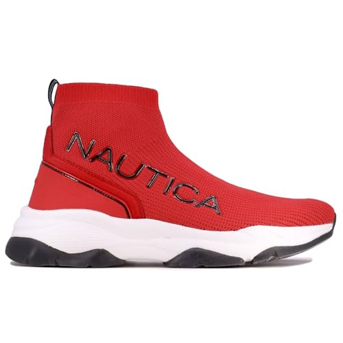 Nautica Men's Slip-On Sneaker High Top Socks Shoes with Ankle Support – Comfortable & Breathable Lace-Up Gym Walking Running Shoes-Bowen Mens-Red Black1-Size 12