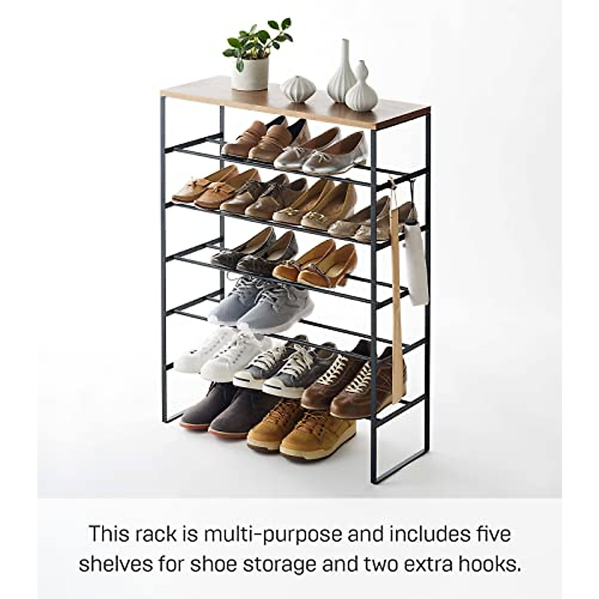 Yamazaki Home 6 Tier Wood Top Steel | Shoe Rack, One Size, Black