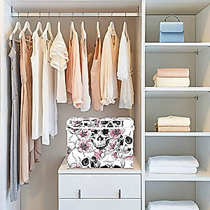 innewgogo Skull Flowers Storage Bins with Lids for Organizing Closet Organizers with Handles Oxford Cloth Storage Cube Box for Room
