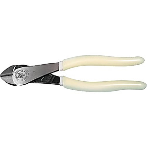 Klein Tools D248-8-GLW Pliers, Hi-Viz Diagonal Cutting Pliers with Angled Head, Short Jaws, and Glow in the Dark Handles, 8-Inch