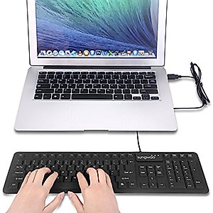 sungwoo Foldable Silicone Keyboard USB Wired Standard Keyboard Waterproof Rollup Keyboard for PC Notebook Laptop, Full Size (Black)