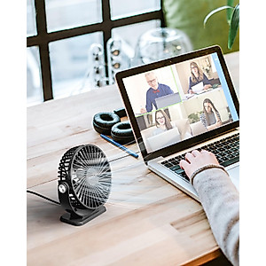 TriPole Small Desk Fan USB Powered Portable Fan 3 Speeds Strong Airflow Mini Fan 360°Rotation Personal Fan 5.1 Inch Table Fan for Home Office Bedroom Desktop, Black, 4.9ft Cable