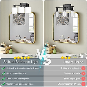 Sailstar Bathroom Light Fixtures 3 Light, Anti-Rust Matte Black Bathroom Lights Over Mirror, Modern Vanity Lights with Frosted Glass Shade, Vanity Lighting Fixtures