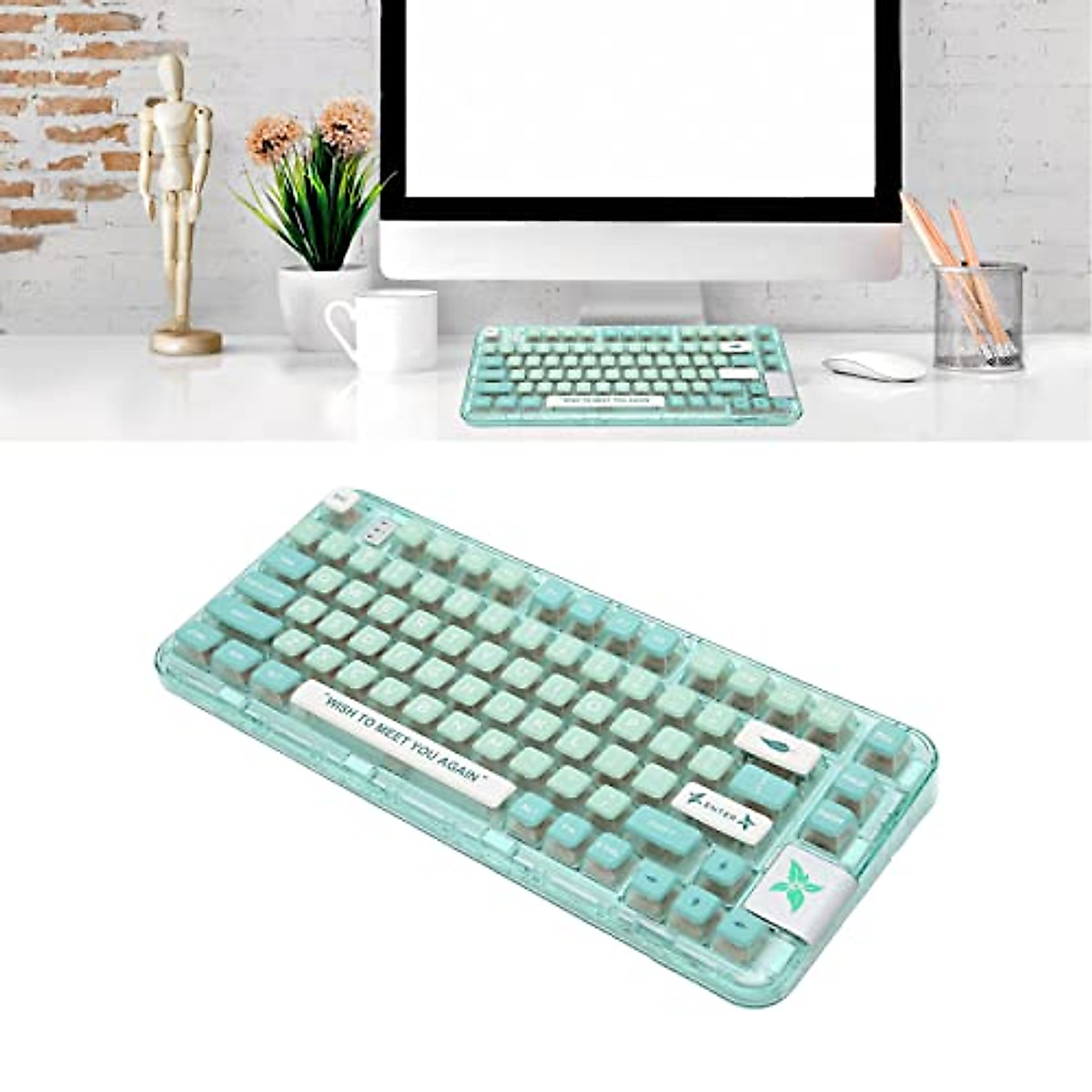 Acogedor Bluetooth / 2.4Ghz Wireless/Type - C Wired Mechanical Gaming Keyboard, RGB Hot - Swappable, Gasket Structure, 80 Keys, Transparent Case, 2 Layers Keycaps (Green)