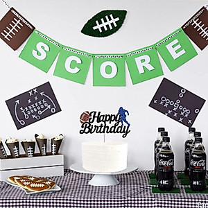Football Cake Topper - Happy Birthday Cake Topper for Football/Sport theme Birthday Party decoration (Black Glitter)