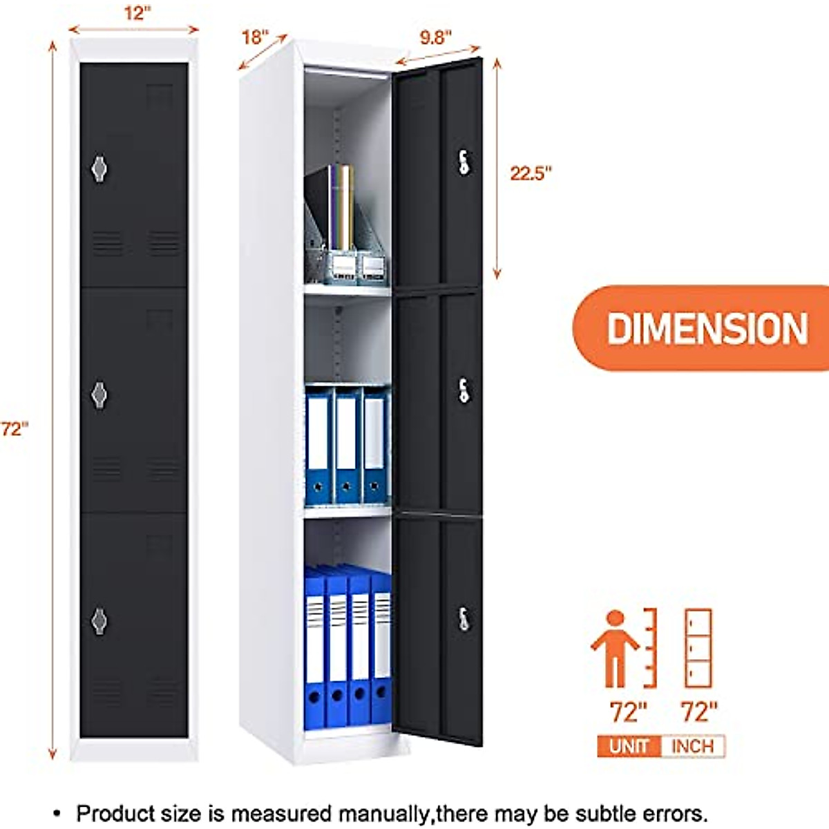 SUPEER Metal Lockers with 3 Doors,72" H Tall Steel Storage Lockers for Employees,Locker Storage Cabinets for School, Gym, Home, Office