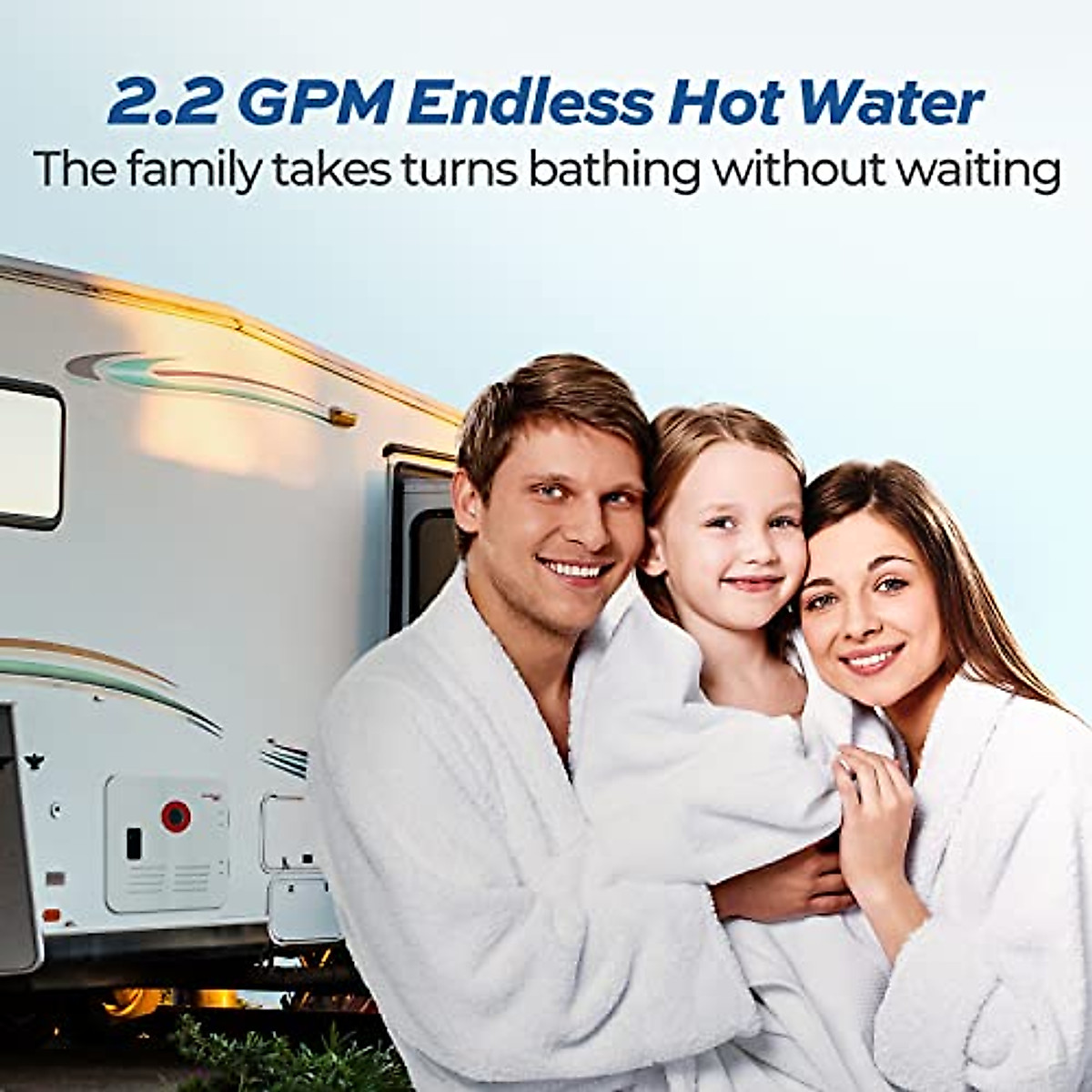 FOGATTI RV Tankless Water Heater, 2.2 GPM, Gen 2, with Black Door and Remote Controller, 42,000 BTU, InstaShower 6, Optimized Summer Comfort Performance, Ideal for RVers' Family Use