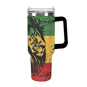 Lion Reggae Jamaica 40OZ Tumbler Stainless Steel Travel Mug Water Bottle Car Cup Tea Cups with Lid Black-style