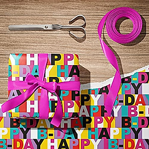 GIOLAINY Birthday Wrapping Paper for Kids Boys Girls Adults - Gift Wrapping Paper with Bright "Happy Birthday" Words, Blue Stripes and Star Design - 8 Sheets (20*29 Inch per Sheet), Recyclable, Easy to Store, Not Rolled