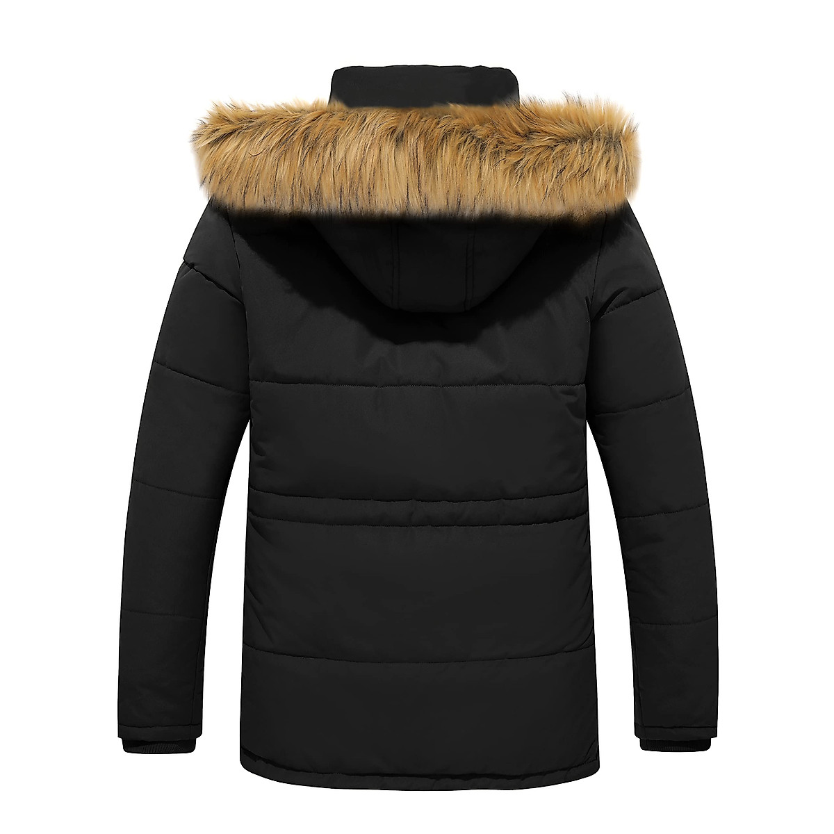 WenVen Men's Winter Coat Bubble Parka Jacket with Fur Removable Hood (Black, L)