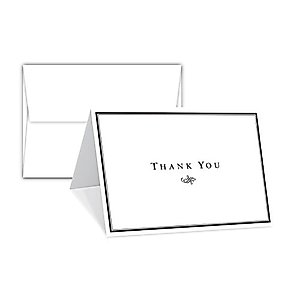 Thank You Cards for Small Business, Bulk Set of 25, 5x7" Folding Greetings, Ships Flat, Blank Inside + Envelopes - Elegant Design Note Card for Weddings, Bridal, Baby Shower, Graduation