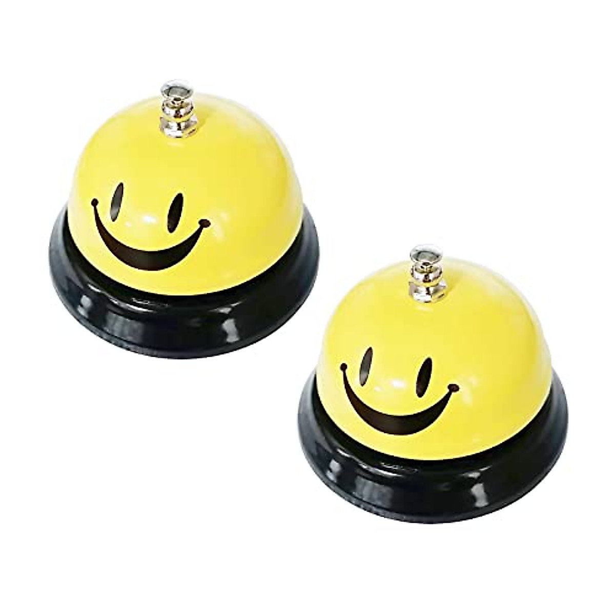 2 Pack Call Bell, 3.35" Diameter Metal Bell, Service Bell for Desk, Hotels, School, Restaurant, Smile Yellow
