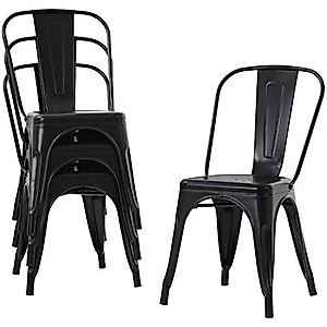 Metal Chairs Set of 4 Stackable Chairs Patio Chairs 18 Inch Seat Height Restaurant Chair Chic Metal Kitchen Dining Chairs Trattoria Chairs Indoor/Outdoor Metal Tolix Side Bar Chairs