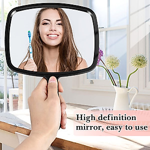 Jetec 3 Pieces Hand Handheld Cosmetic Mirrors with Handle, Portable Vanity Mirrors for Travel, Home, and Salon Use(9.17 x 6.53 Inch,Red, Black, Blue)
