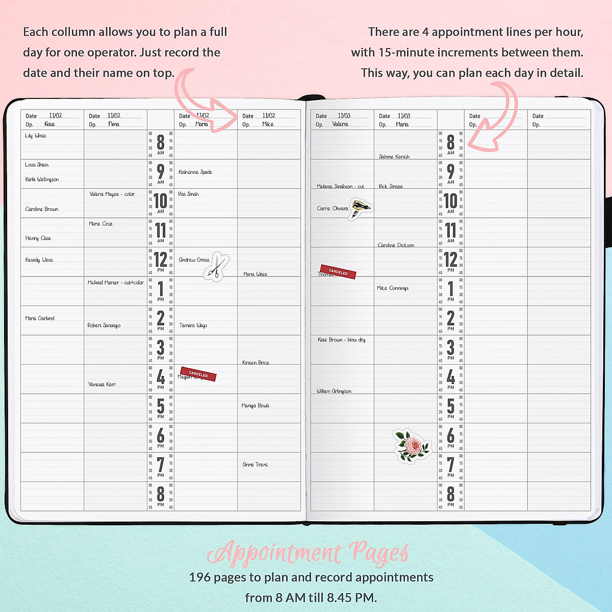 GoGirl Salon Appointment Book – Reservation Book for Beauty Salons, Spas, Hair Stylists, Estheticians – Appt Booking Planner, 7x10″ (Black)