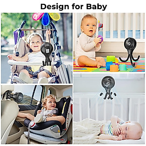 PANERGY Portable Stroller Fan, Rechargeable Battery Powered Oscillating Fan, Baby Fan with 3 Powerful & Quiet Speeds, 90° Oscillation, Flexible Tripod for Stroller, Car, Seat, Crib, Travel