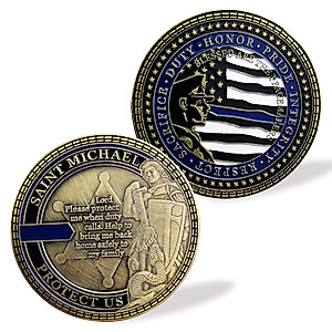 Saint Michael Police Officers Challenge Coin God Bless The Police Appreciation Gifts for Law Enforcement Thin Blue Line Police Coin