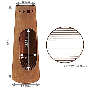 Sunnydaze Sante Fe 50-Inch Rustic Heavy-Duty Steel Chiminea with Rust Patina Finish - Wood Grate Included