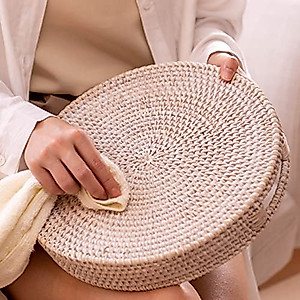 Rattan Round Serving Tray, Hand Woven Serving Basket with Cut - Out Handles, Wicker Fruit/Bread Serving Basket, 11.8 inch