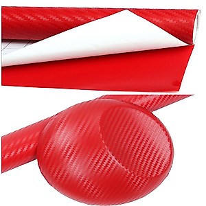 Silence Shopping 3D Carbon Fiber Vinyl Car DIY Wrap Sheet Roll Film Sticker Decal - Red Color 127X30cm 50"X11.8" (Red)