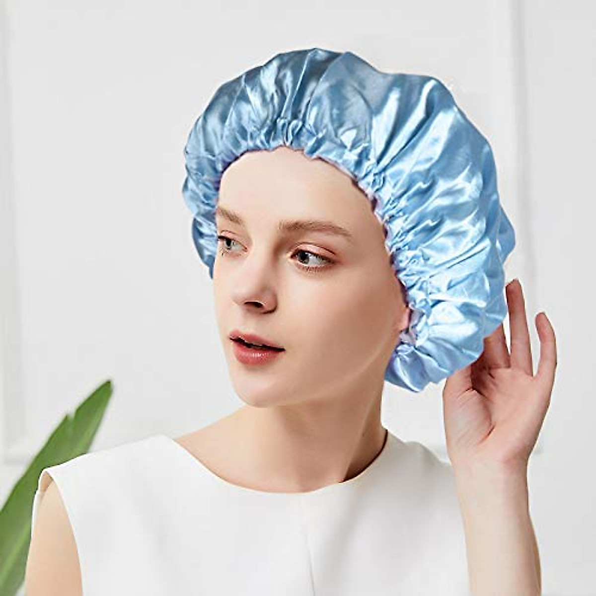 SMILCO 4 Pack Shower Caps, Double Waterproof Layers Reusable Bath Caps for Women Hair Protection