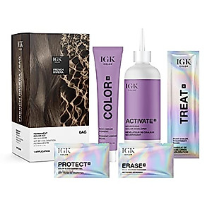 IGK Permanent Color Kit FRENCH RIVIERA - Light Beige Brown 6AG | Easy Application + Strengthen + Shine | Vegan + Cruelty Free + Ammonia Free | 4.75 Oz