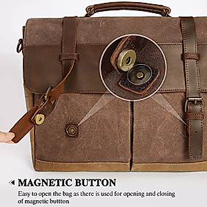 Messenger Bag for Men 15.6 Inch Waterproof Large Satchel Bag Vintage Genuine Leather Waxed Canvas Laptop Briefcase Rugged Leather Computer Shoulder Work Bag Brown