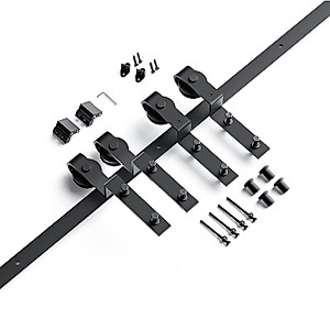 EaseLife 5.5FT Bypass Double Sliding Barn Door Hardware Kit,Single Track,Heavy Duty,Slide Smoothly Quietly,Easy Install， (5.5FT Track Kit for Double 38" Wide Door)