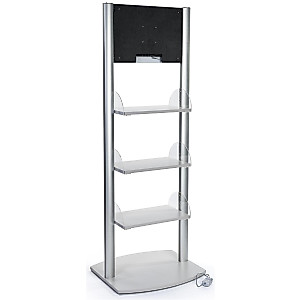 Displays2go 73.25”h Aluminum Tiered Digital Display with 3 Adjustable Shelves and 21.5” LCD Screen – Silver (DRS21SV)