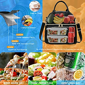 AIJIEKE Lunch Bag for Men Women, Dual Compartment Lunch Box Insulated Lunch Bags, Large Adult Double Deck Leak Proof Lunch Tote Cooler with Adjustable Shoulder Strap for Work Picnic Beach, Black