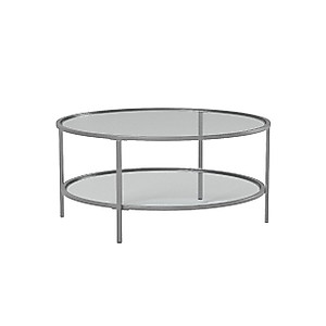 Henn&Hart 36" Wide Round Round Coffee Table with Glass Top in Nickel, Modern Round Coffee Tables for living room, studio apartment essentials