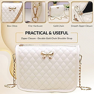 H HANBELLA - A FASHION TRENDY COLLECTION. FOREVER. - Small Crossbody Purse for Womens and Girls - Cute Off White Shoulder Bow Bag Quilted Leather Handbag - Satchel for Ladies and Teens
