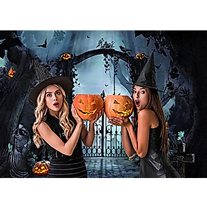 LYCGS 7X5FT Halloween Backdrop Horror Forest Night Halloween Backdrop for Photography Scary Pumpkin Lantern Tombstone Skull Photography Background Costume Ball Halloween Carnival Background X-58