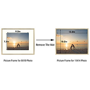 Golden State Art 11x14 Picture Frame - Gold Aluminum (Shiny Brushed) - Fit Photo 8x10 Ivory Mat 11x14 without Mat - Metal Frame Wall Mounting - Real Glass (11x14, Gold)