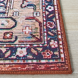 SAFAVIEH Tucson Collection Area Rug - 4' Square, Beige & Blue, Persian Medallion Design, Non-Shedding Machine Washable & Slip Resistant Ideal for High Traffic Areas in Living Room, Bedroom (TSN104B)