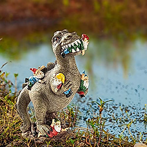 XHSP Dinosaur Eating Elves Garden Statue, Outdoor Decoration, Outdoor Terrace, Lawn, Courtyard Art Decoration, Garden Gift (Small, Light Color)